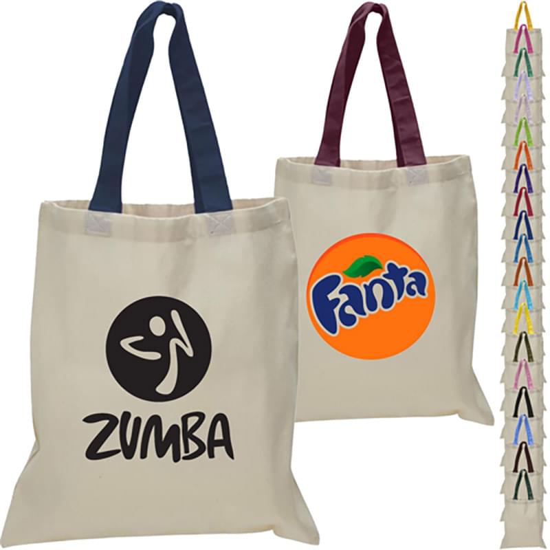 Eco-Friendly 100% Cotton Canvas Tote Bag w/ Color Handles USA Decorated ...